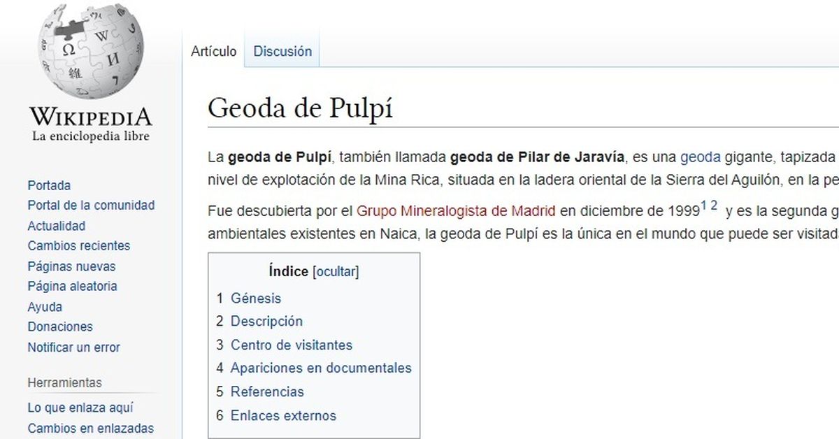 La Geoda de Pulpí 'corrige' a la Wikipedia
